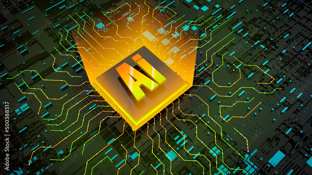 Ai 3d image concept. Computer microprocessor with artificial ...