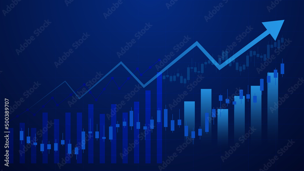 Financial business statistics with bar graph and candlestick chart with ...