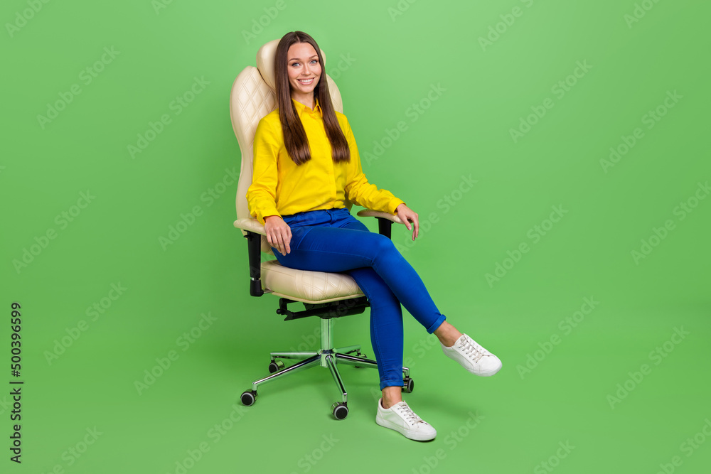 Full length body size view of attractive cheery experienced girl ...