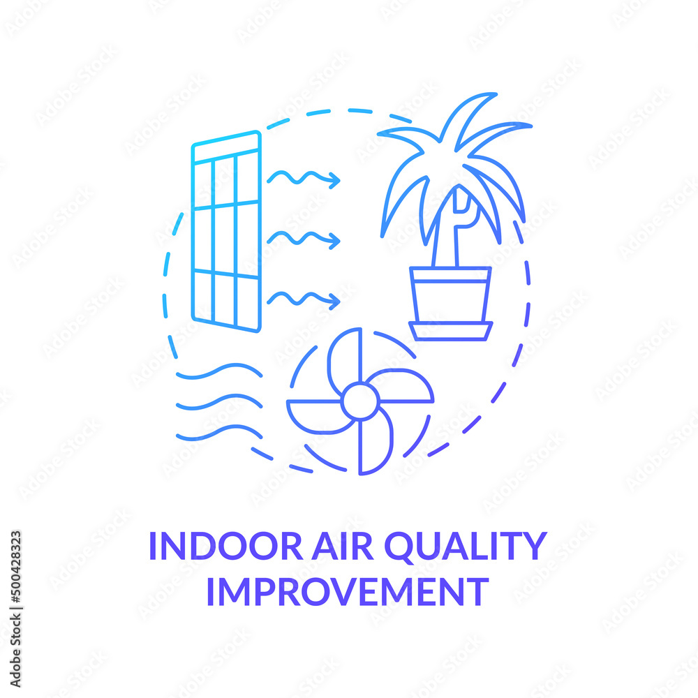 Indoor air quality improvement blue gradient concept icon. Eco-friendly ...