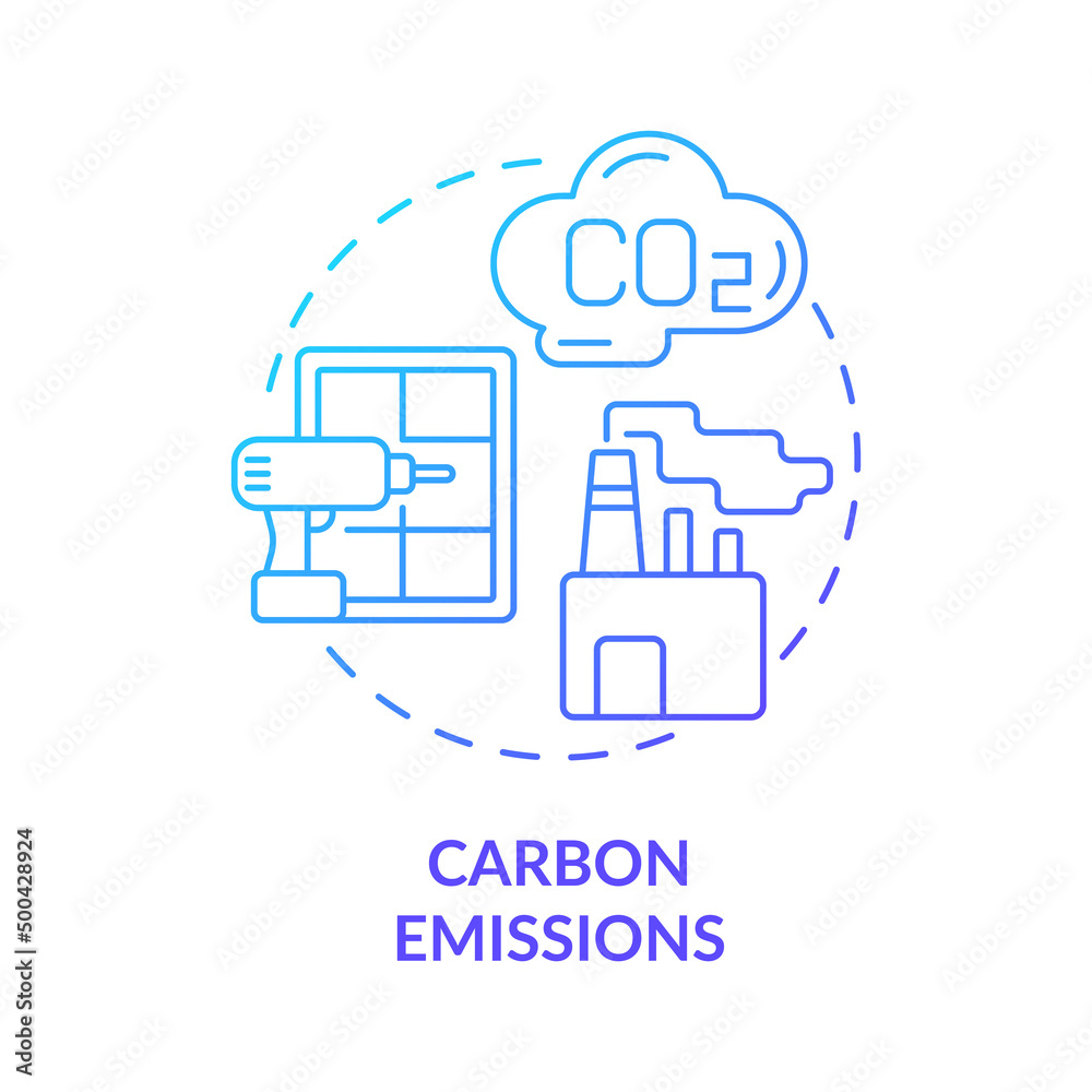 Carbon emissions blue gradient concept icon. Zero-energy building ...