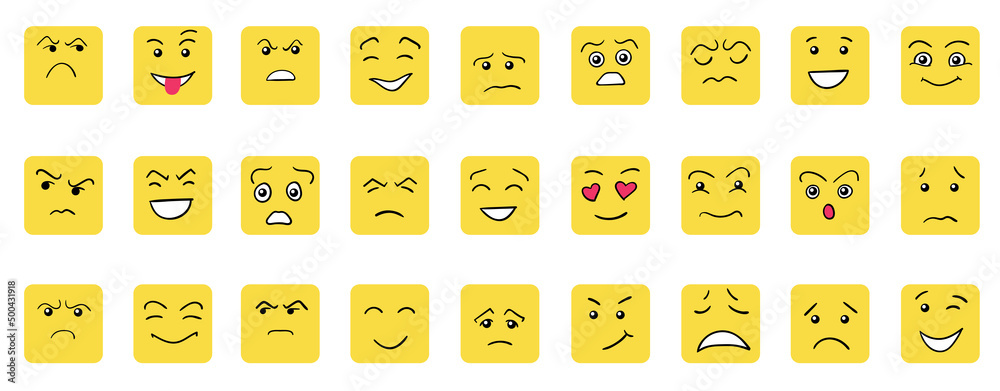 Cartoon cute and funny faces with positive and negative emotions. Stock ...