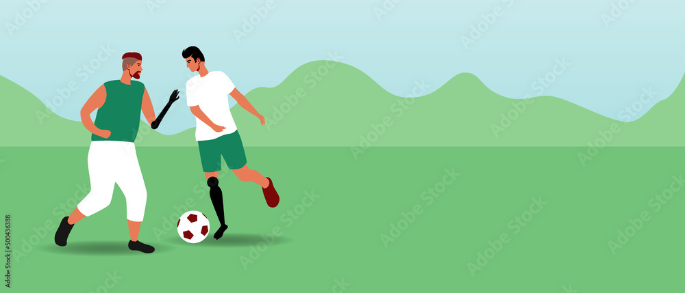 Inclusive football team, flat vector stock illustration as copies space ...