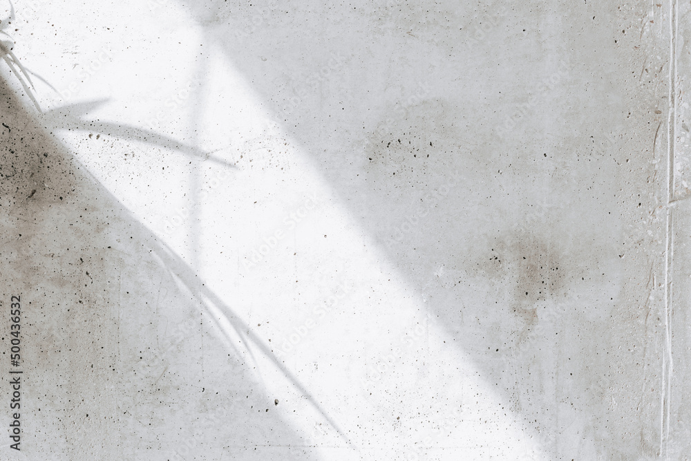 Sun shadows on the gray concrete wall. Stylish background with shadows ...
