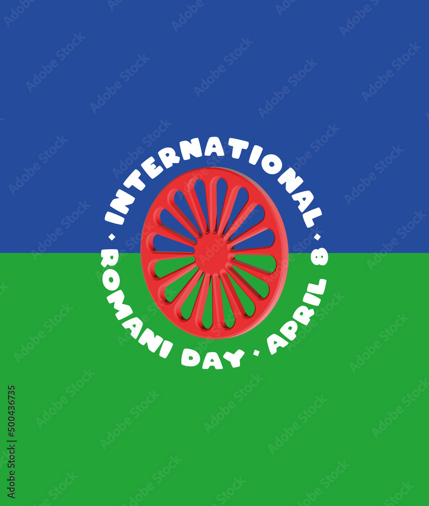3d illustration of the flag of the Romani people with blue and green ...
