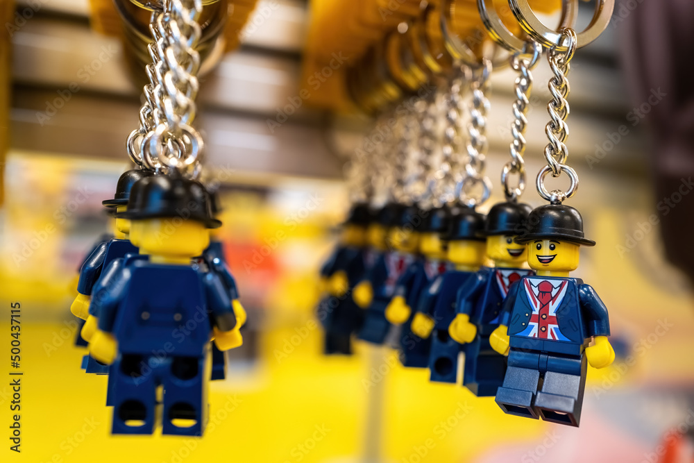 Businessmen key chains for sale in the London Lego store. These ...