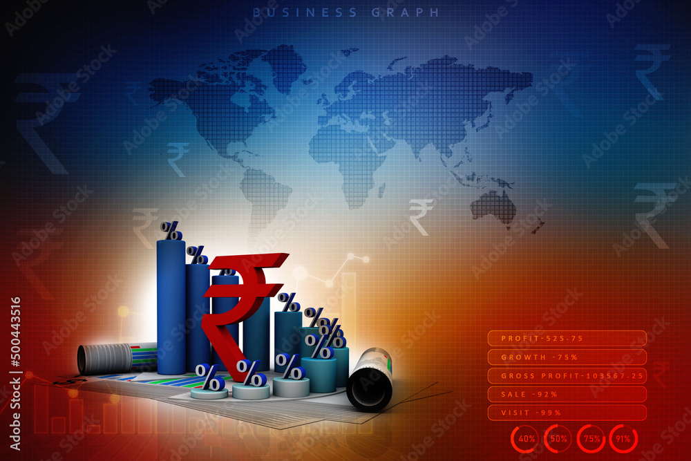 3d rendering Stock market online business concept. business Graph with indian rupee sign Stock ...