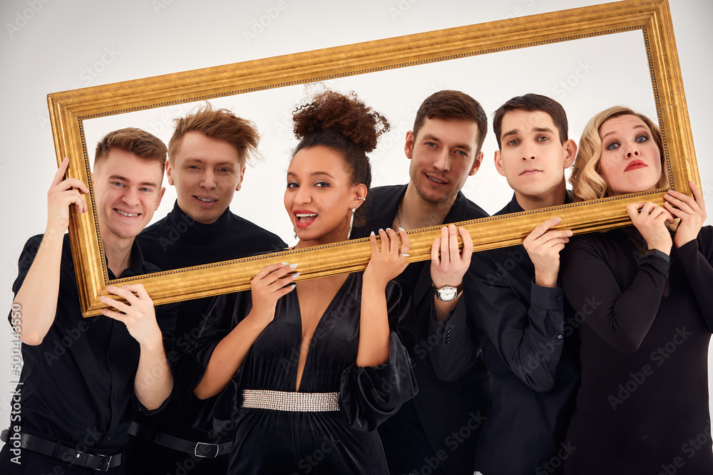 studio portrait of Beautiful young diverse group of friends isolated on ...