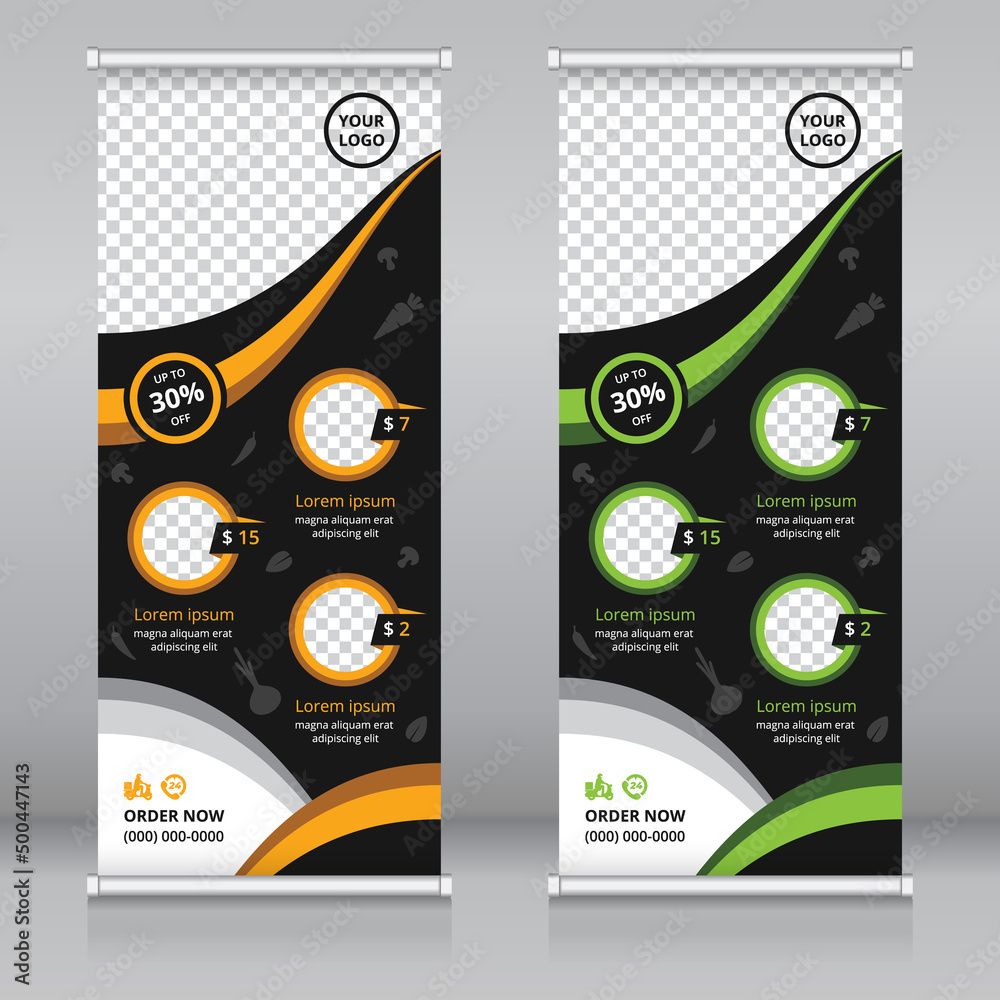 Modern roll up banner template for restaurants and hotels. standee or x ...