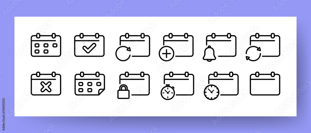 Calendar set icon. Contains such icon as appointment, date setup, alarm ...
