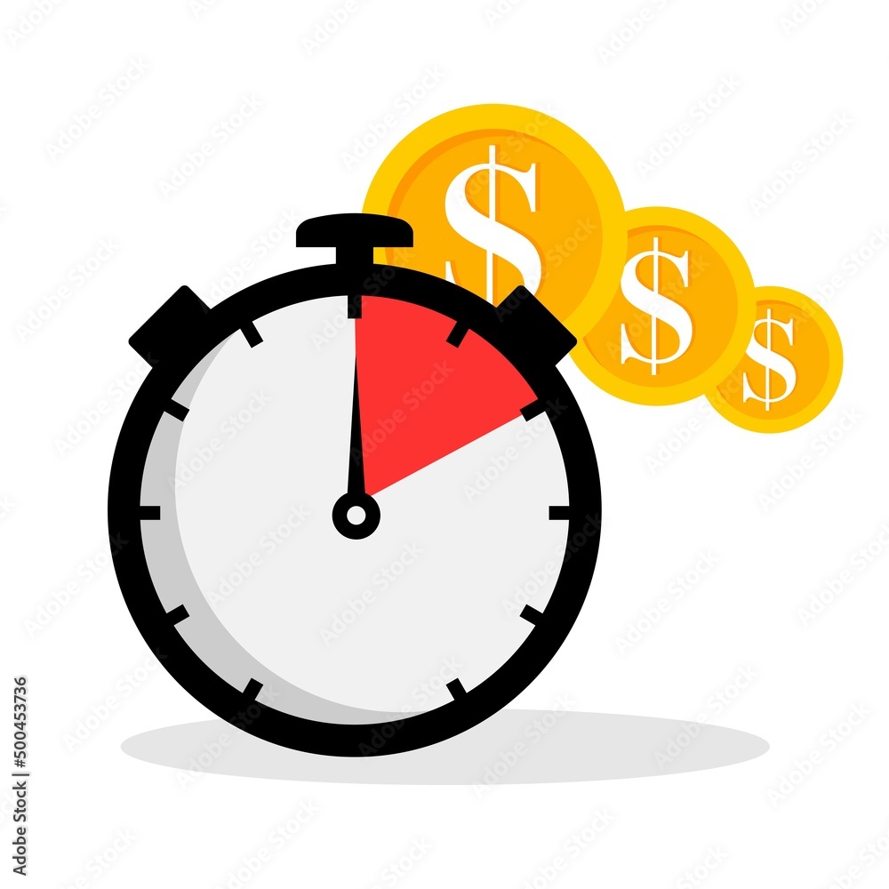 Time and money savings vector illustration, flat cartoon timer or alarm ...