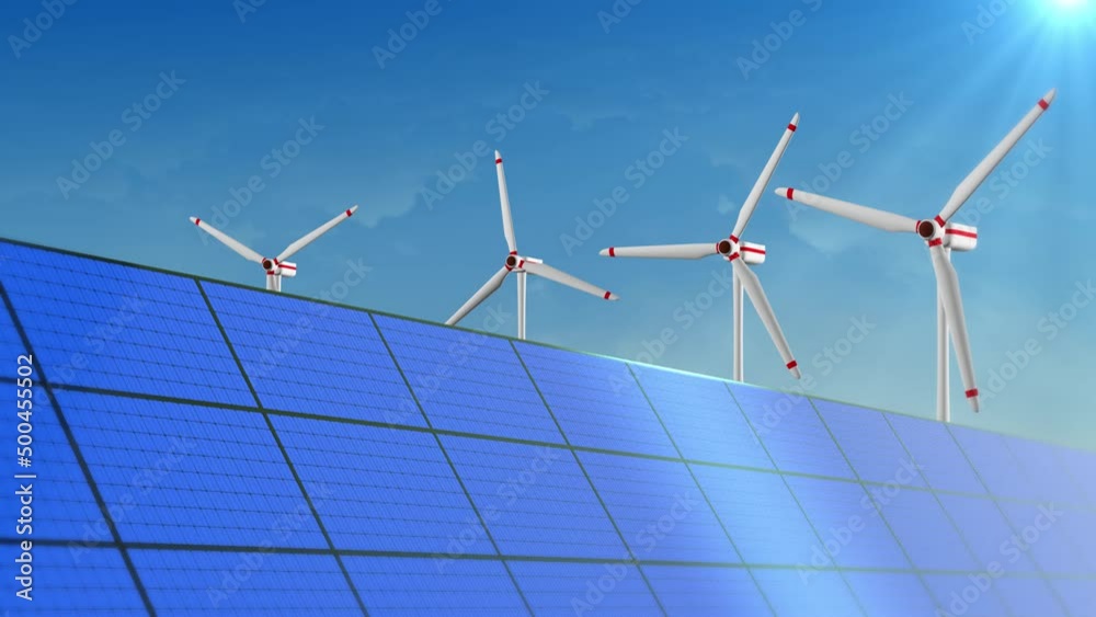 Solar Panels and Wind Turbines wind turbine propellers Loop Animation ...