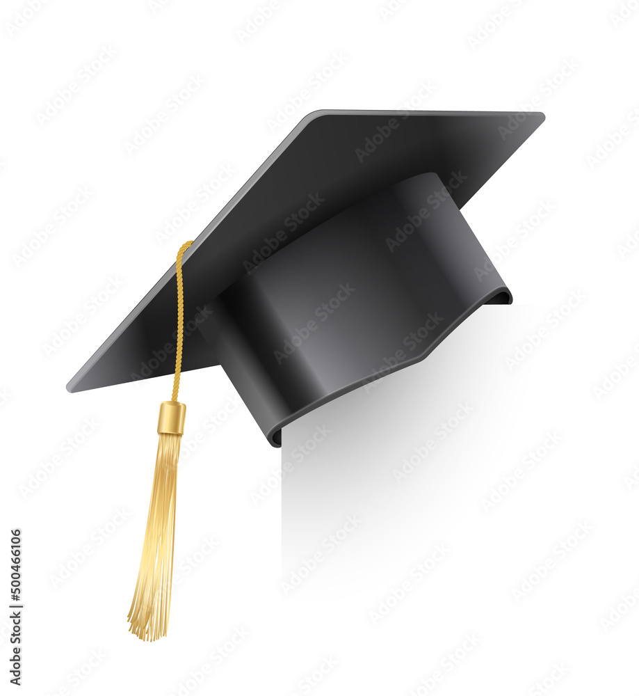 Vector Realistic Mortar Board Hat With Golden Tassel Graduation Cap