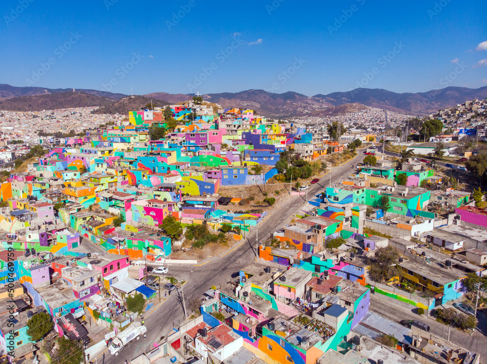 Colorful buildings in Cubitos district in Pachuca, Hidalgo state ...