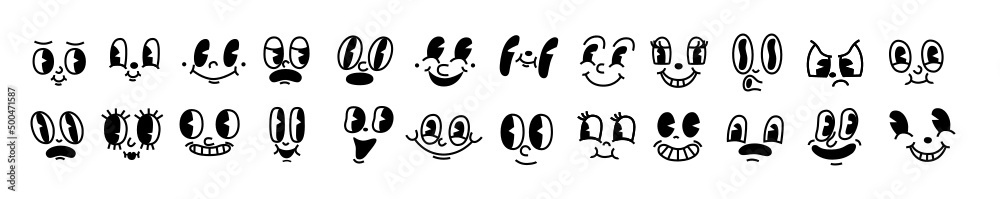 Retro 30s cartoon mascot characters funny faces. 50s, 60s old animation ...