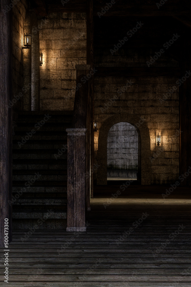 Castle Hallway Night