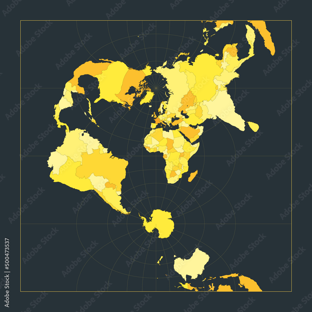 World Map. Transverse spherical Mercator projection. Futuristic world ...