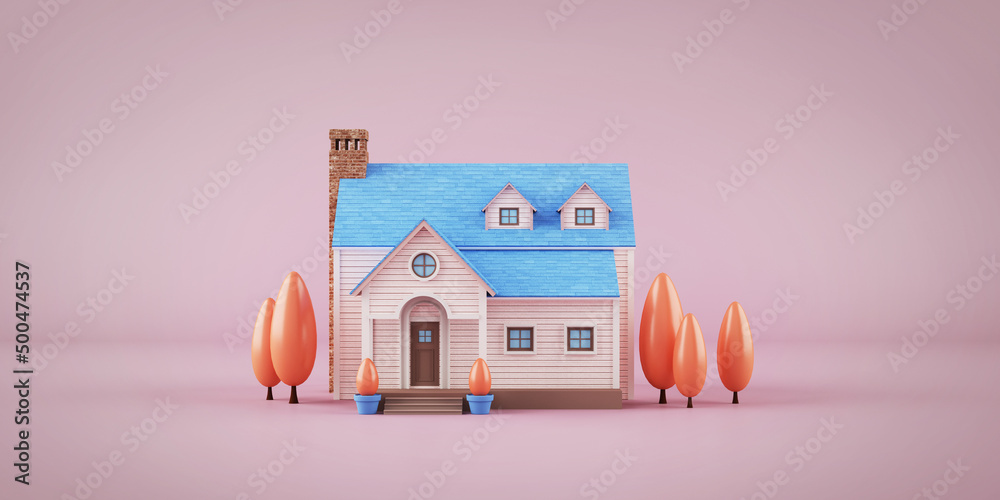 Cute house in country style with pastel colour.3d rendering Stock ...