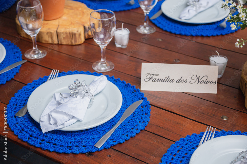 wedding decoration, table of the bride and groom, reservation plate for ...