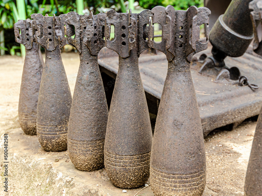 Mortar shells rusting outside Goa Jepang (Japanese Cave), Biak, West ...