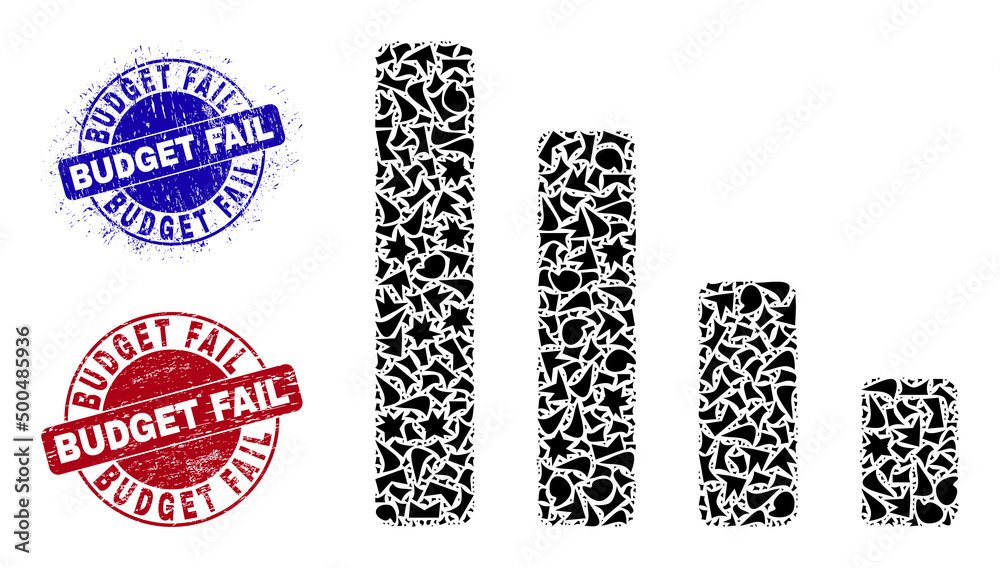 Round BUDGET FAIL unclean stamp imitations with caption inside round ...