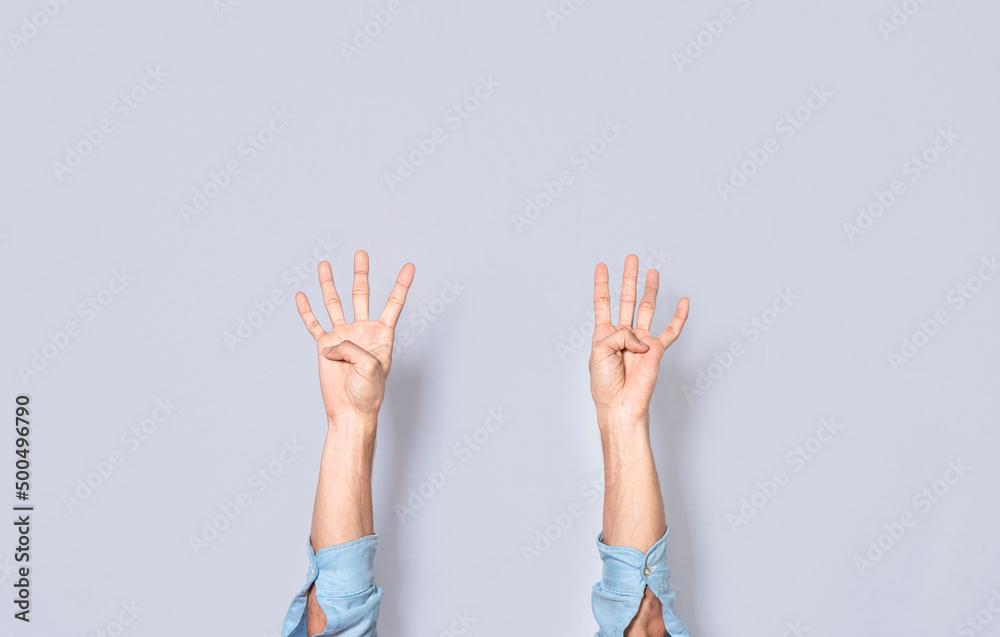 Man hands counting four, fingers counting four, hand fingers counting ...
