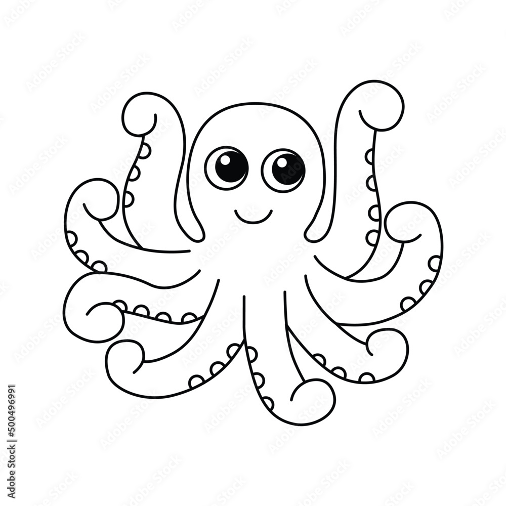 Basic Octopus cartoon coloring page illustration vector. For kids ...