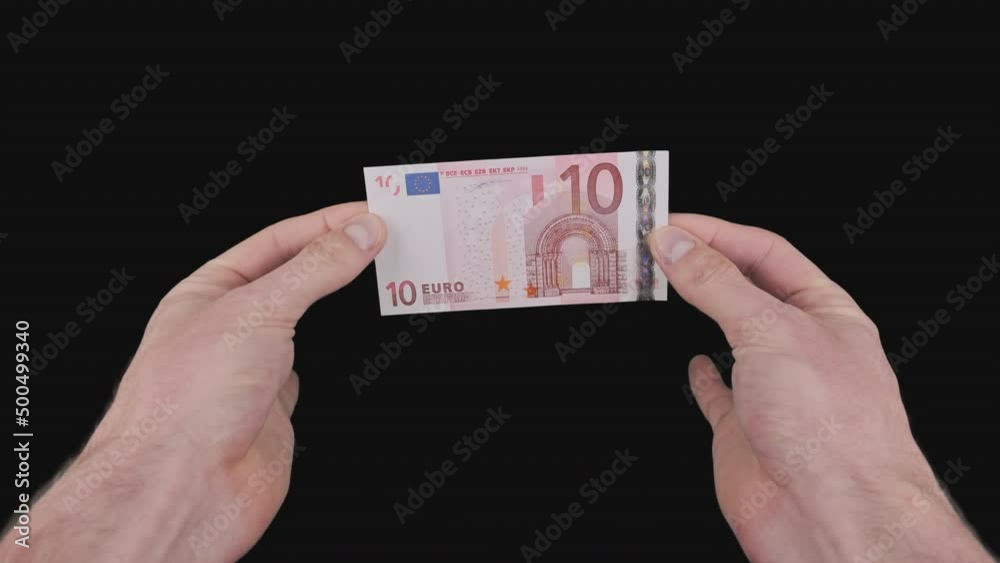 Vidéo Stock Male hands show a banknote of 10 euros with alpha channel ...