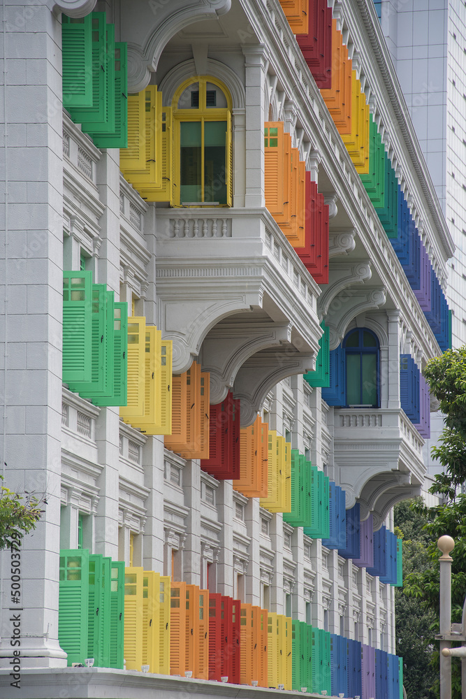 Historic Old Hill Street Police Station Building with rainbow windows ...