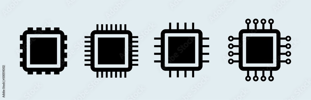 Chips icon set in black color. Electronic chip vector icon isolated ...