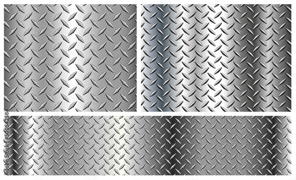 Diamond plate metallic pattern on silver gradient, industrial shiny ...