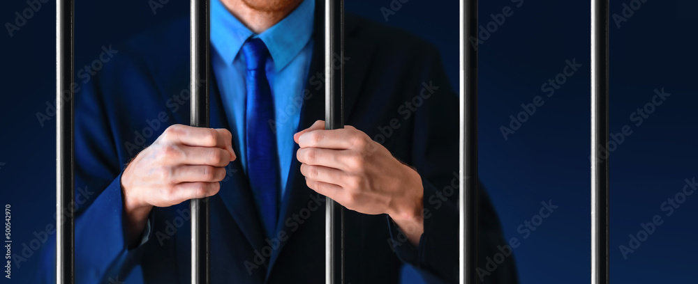 Politician behind bars in prison cell. Wide banner background. Stock ...