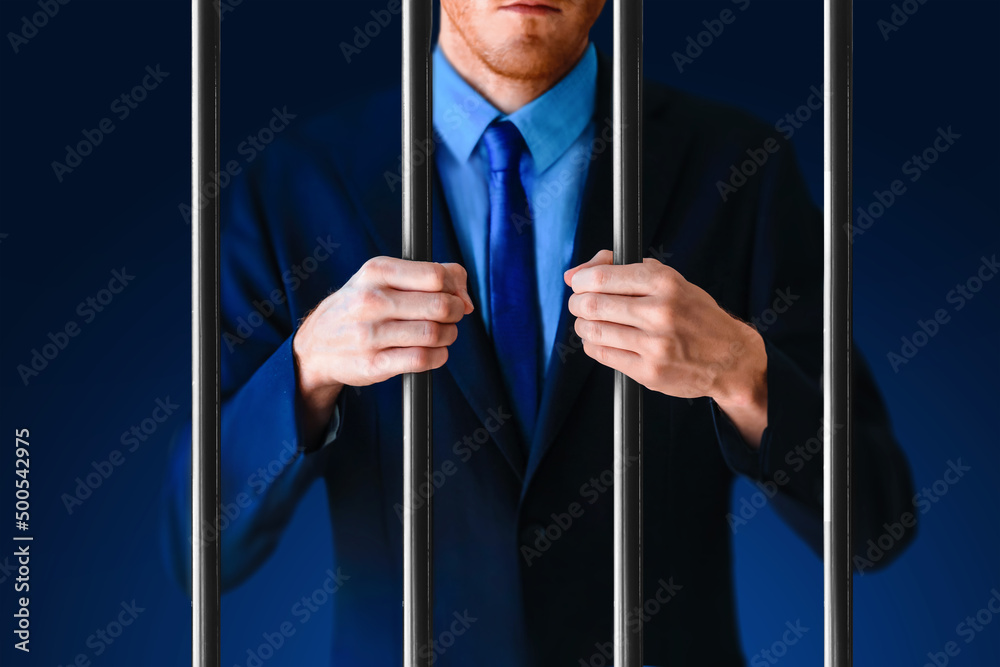 Politician behind bars in prison cell. Wide banner background. Stock ...