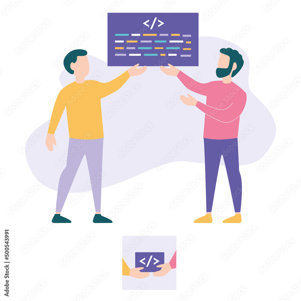 isolated vector illustration of two computer programmers standing in ...