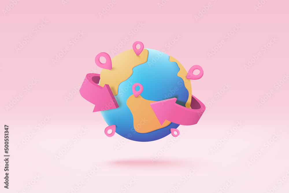 3D earth globe with pinpoints online deliver service, delivery tracking ...