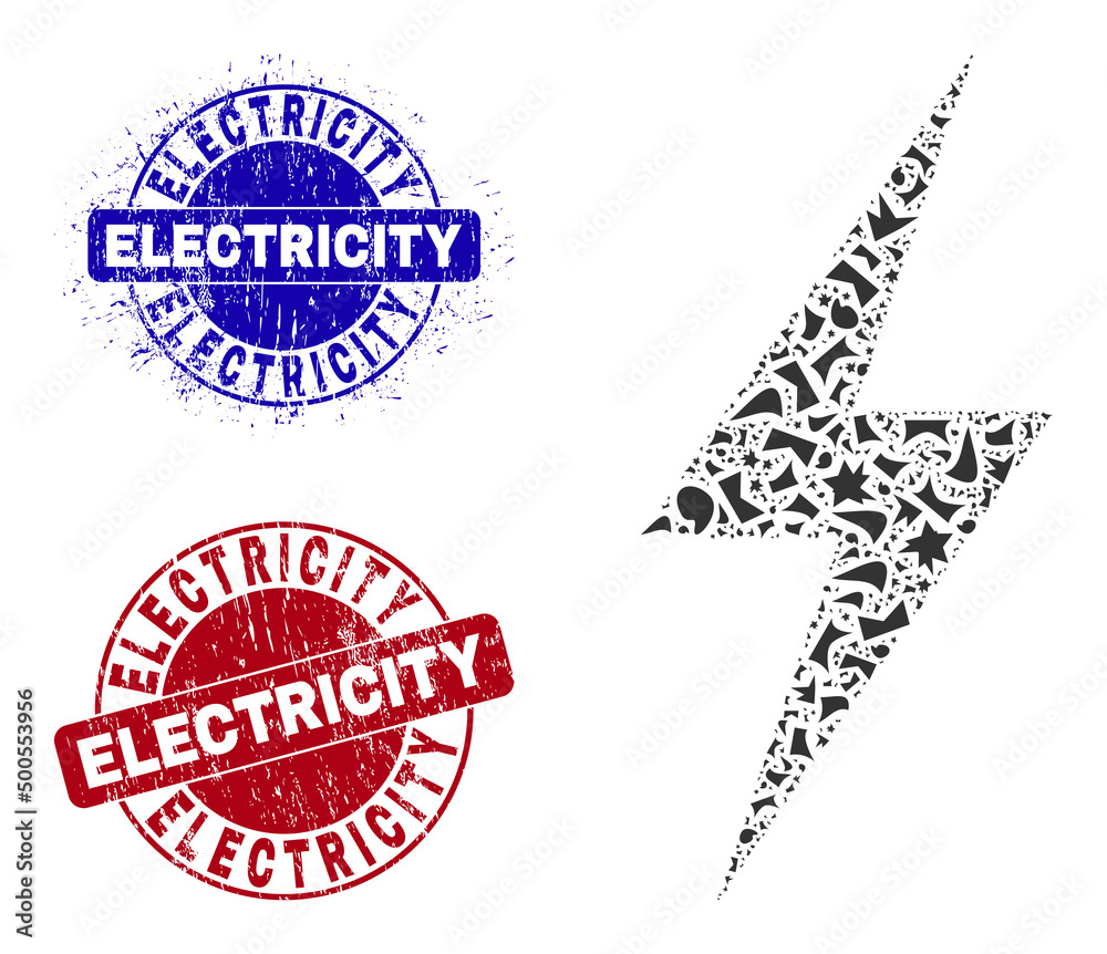 Round ELECTRICITY unclean seals with tag inside round shapes, and ...