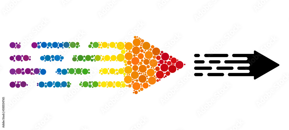 Transition arrow collage icon of round items in variable sizes and ...