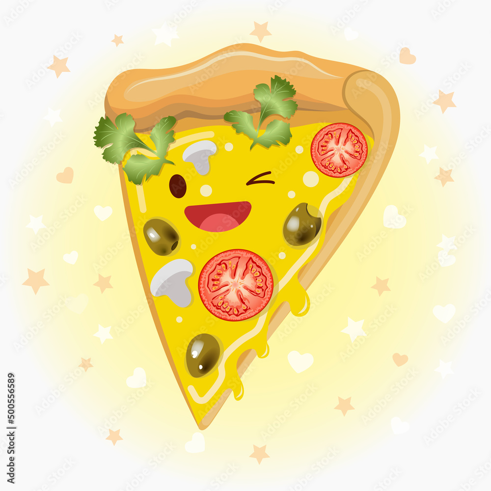 Cute pizza vector icon illustration. Pizza sticker cartoon logo. Food ...