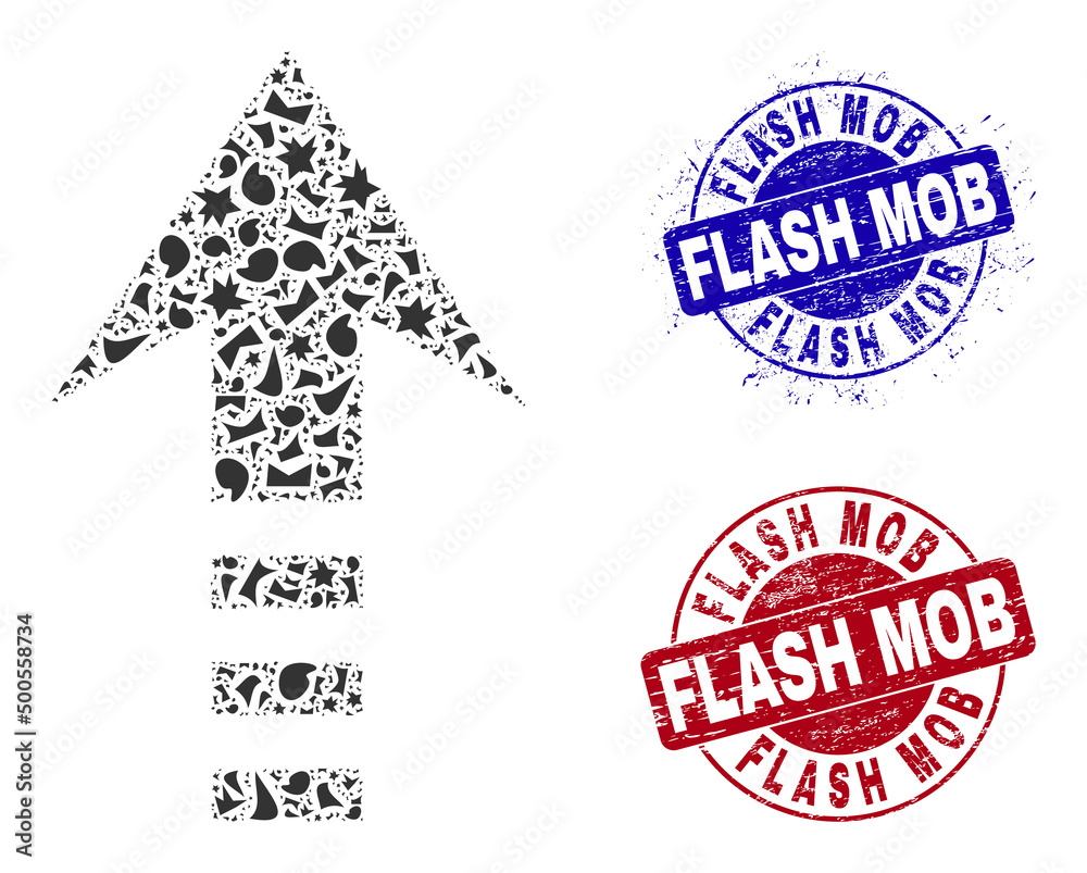 Round FLASH MOB rubber watermarks with caption inside round shapes, and ...