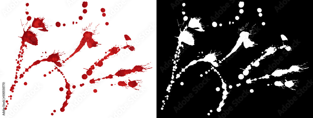 Blood drops and splatters isolated on white background with clipping ...