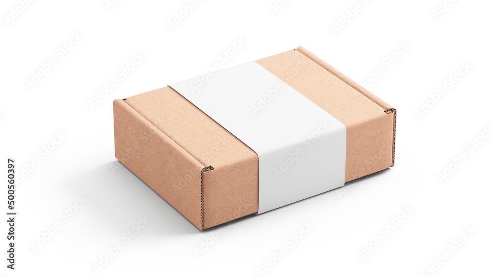 Craft Paper Box For Branding With Blank Paper Label - 3d rendering ...