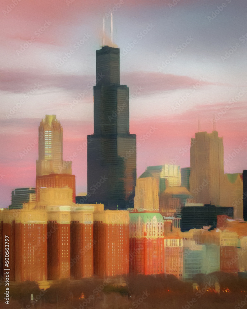 Chicago USA city center skyscrapers and architecture, America travel ...