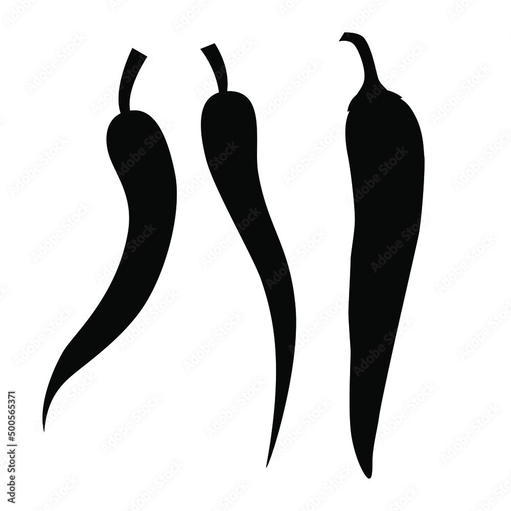 chili pepper silhouette on a white background. Set chili hot pepper ...