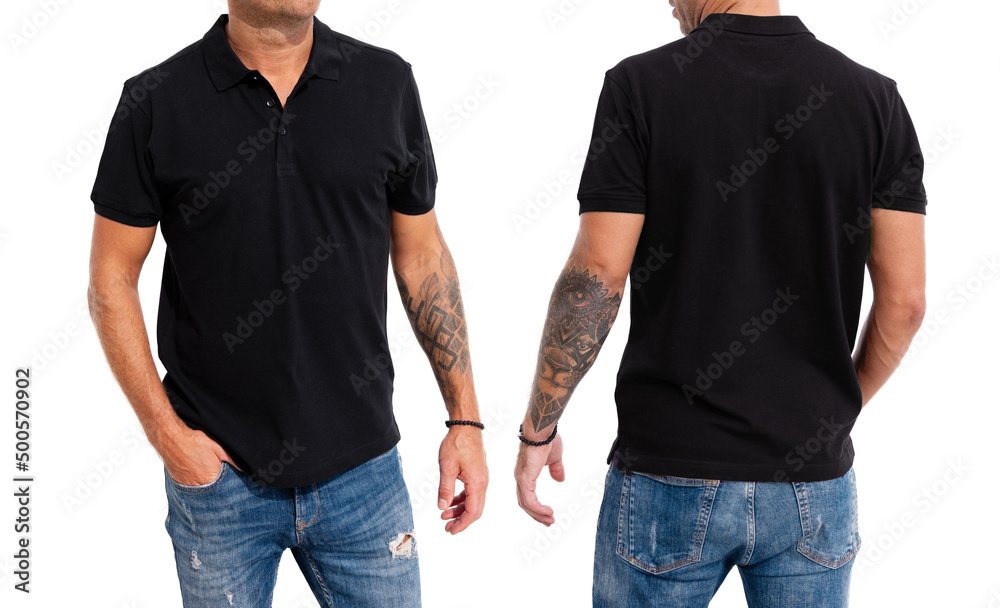 Model wearing black men's polo shirt, mockup for your own design Stock ...