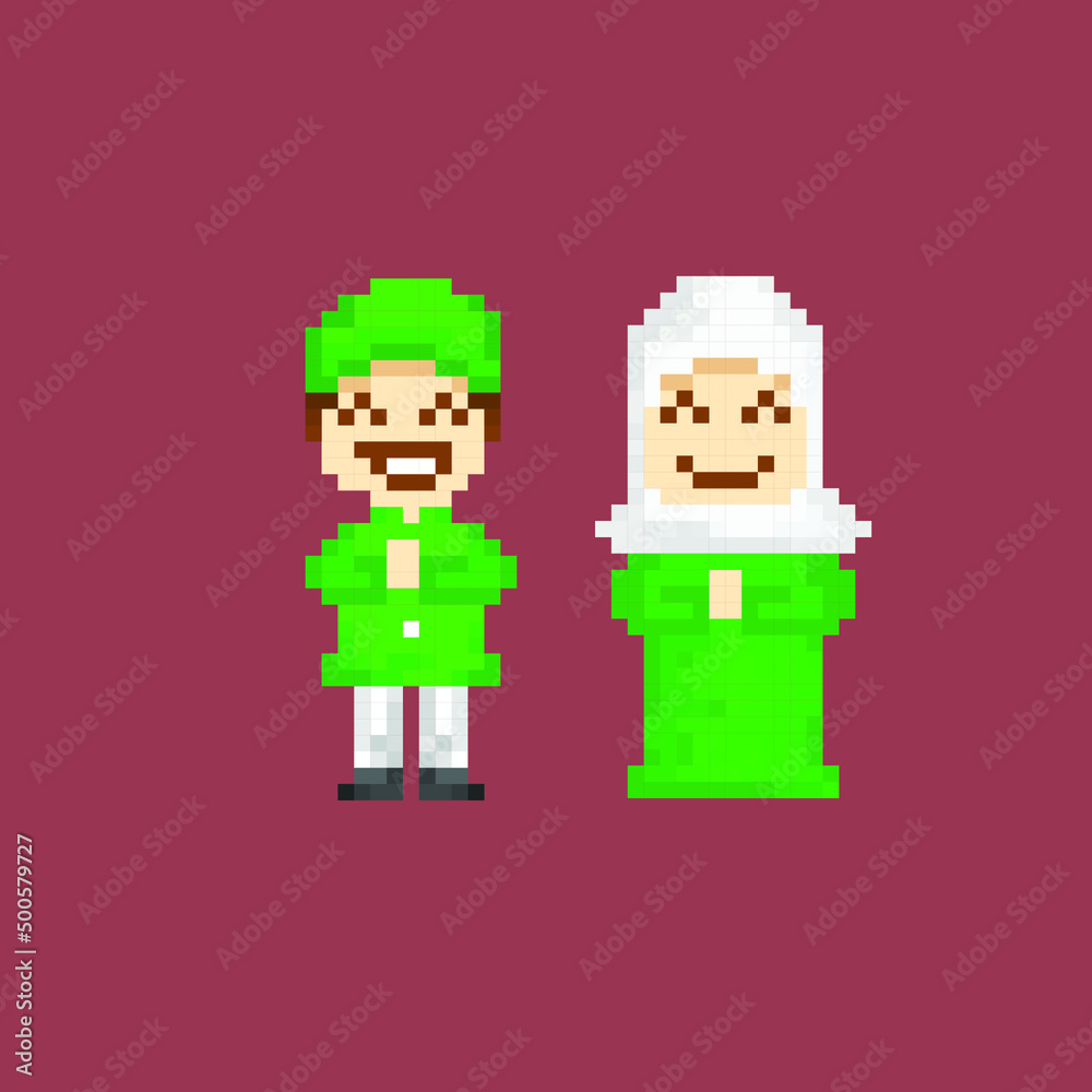 moslem couple in pixel art style Stock Vector | Adobe Stock