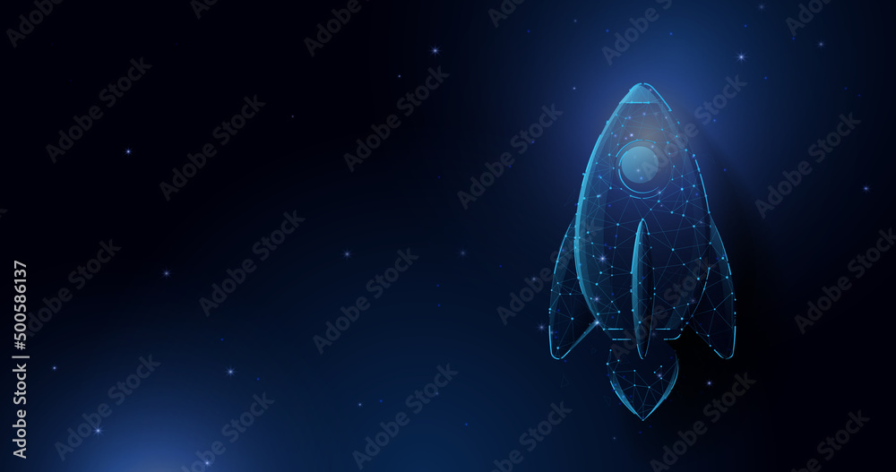 Rocket launch. Business startup concept form lines, triangles and ...