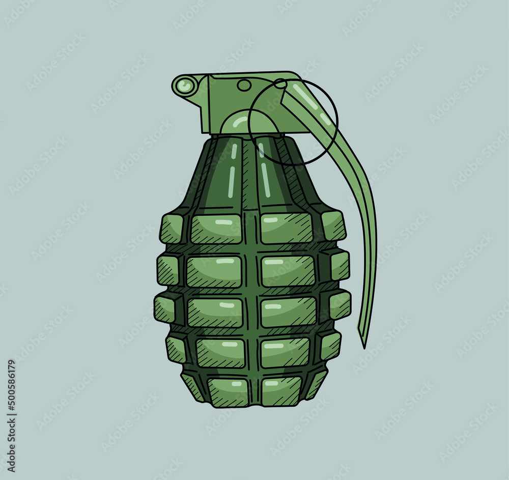 Green grenade. Comics, cartoon style with black outline. Lethal weapon ...