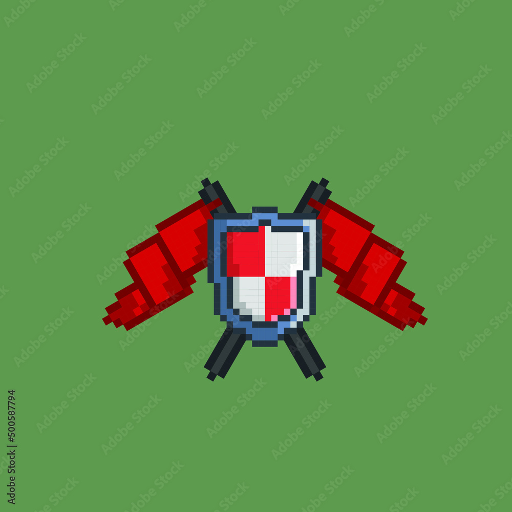 shield with crossed red flag in pixel art style Stock Vector | Adobe Stock