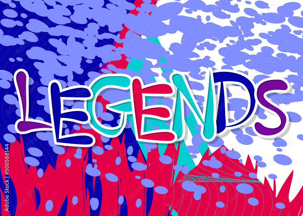 Legends. Word written with Children's font in cartoon style. Stock ...