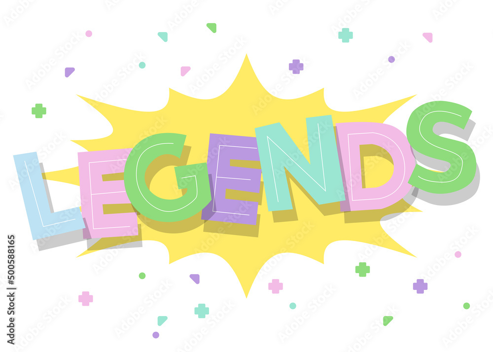 Legends. Word written with Children's font in cartoon style. Stock ...